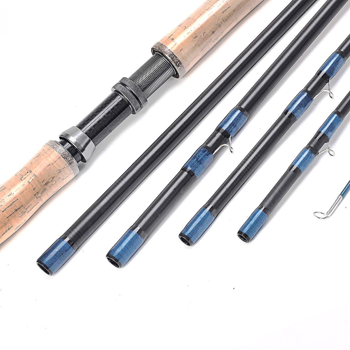 CHANNELMAY 14FT 9/10 Carbon Spey Fly Fishing Rod Pole Double Hand 6 Pieces Sections Medium-Fast Freshwater and Saltwater Fishing