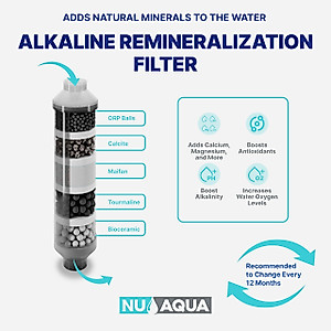 NU Aqua Reverse Osmosis Water Filter System Replacement Set - 7 Stage 1 Year Alkaline & UV Under Sink Kit - Membrane, Sediment, Carbon Filters, Parts & Fittings - Universal RO Filtration Cartridge