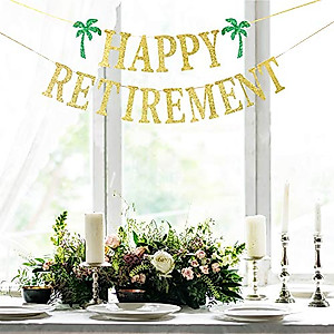 Gold Glittery Happy Retirement Banner, Official Retired Decor - Retirement Party Decorations Supplies