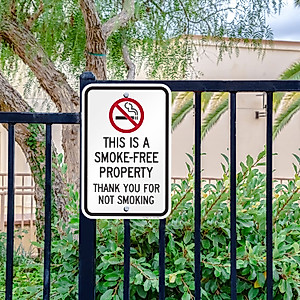 SmartSign 18 x 12 inch “This Is A Smoke-Free Property, Thank You For Not Smoking” Metal Sign, 63 mil Laminated Rustproof Aluminum, Red, Black and White, Made in USA