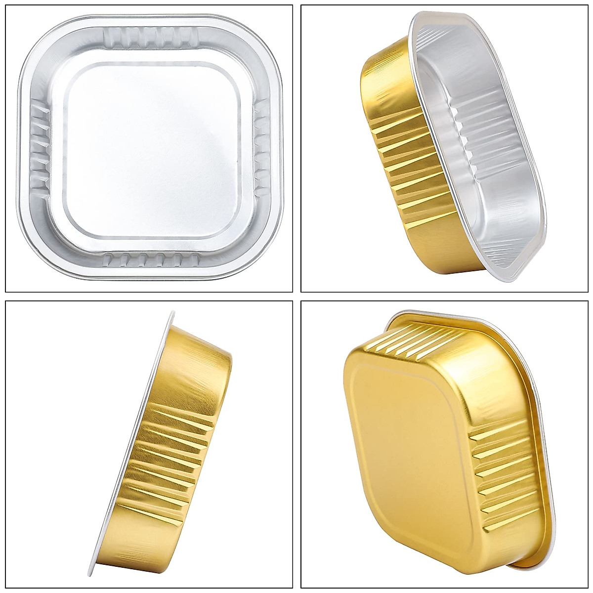 EUSOAR Cupcake Liners with Lids, 8oz 50pcs Gold Aluminum Foil Square Baking Cups Disposable Ramekins Tins for Muffin Pie Lava Cakes Flan Quiche, for Wedding Birthday Christmas Party