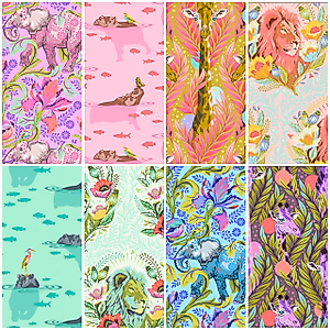 Everglow Fat Quarter Bundle (8 Pieces) by Tula Pink for FreeSpirit 18 x 21 inches (45.72 cm x 53.34 cm) Fabric cuts