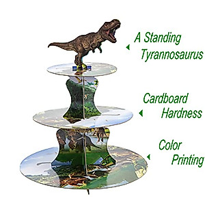 Dinosaur Cupcake Stand 3 Tier Cupcake Stand for Boys Dinosaur Birthday Party Cardboard Cupcake Stand for 24 Cupcakes