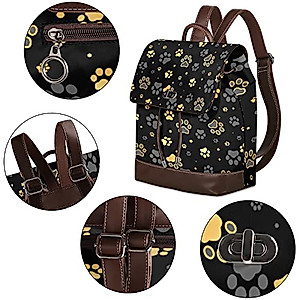 Leather Backpack Purse for Women, Print Dog Paw PU Leather Women Girls Ladies Backpack Multipurpose Daypacks Travel Bag, College Bookbag Water Resistant Casual Daypack Backpacks