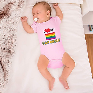 Custom Personalized Baby Bodysuit I Love My Gay Uncle with Flag A Funny Cotton Boy & Girl Striped Baby Clothes Stripes Gray White Design Only 6 Months