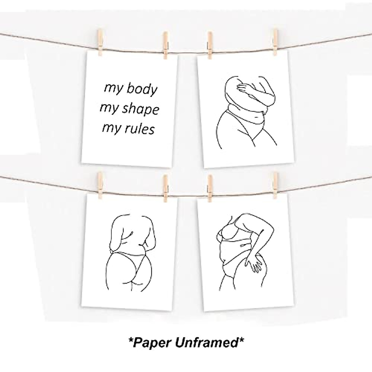 heilkee Feminist Wall Art Black and White Minimalist Line Art Prints for Bedroom Aesthetic Modern bathroom Decor Woman Body Positive Gifts(UNFRAMED 8x10in)