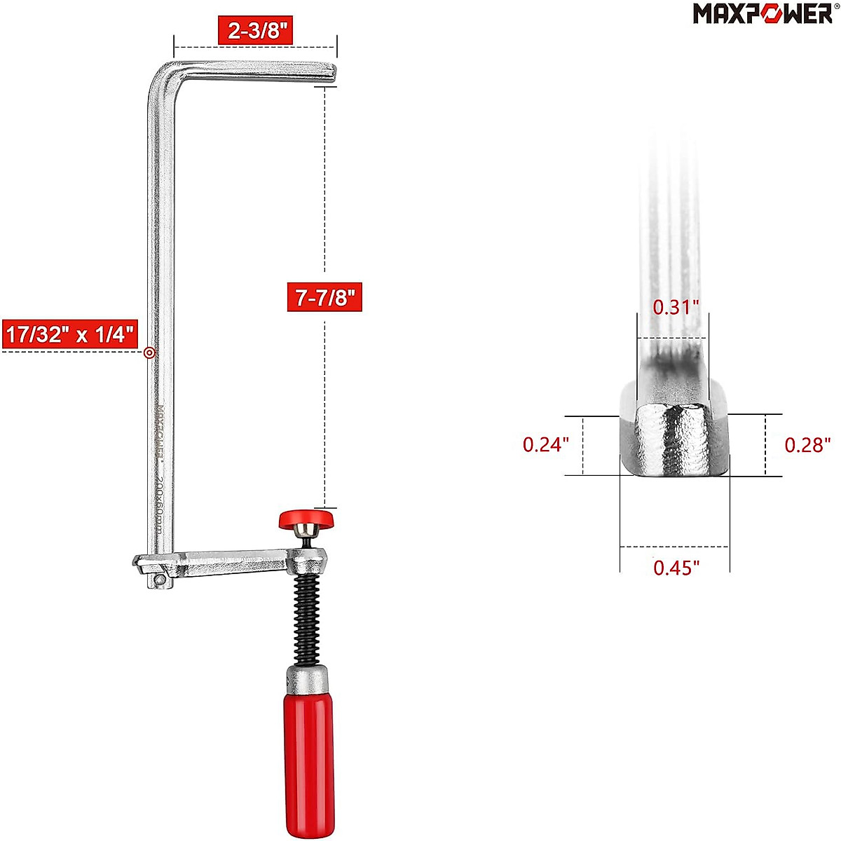 MAXPOWER Quick Screw Guide Rail Clamp for MFT and Guide Rail System, 7-7/8" Capacity x 2-3/8" Throat Depth, 530lbs Clamping Force - 2 Pack