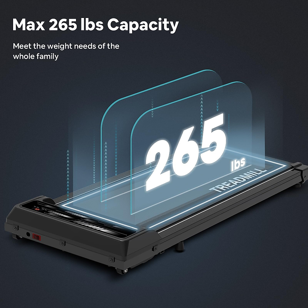 Walking Pad Treadmill Under Desk with 265lbs Capacity, Portable Treadmill for Home Office with Remote Control, 2.25HP Walking Treadmill for Walking and Jogging