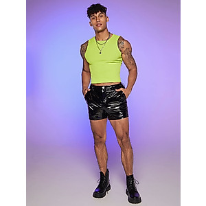 GORGLITTER Men's Fashion Workout Neon Crop Tank Top Slim Fit Hot Shirts Green Small