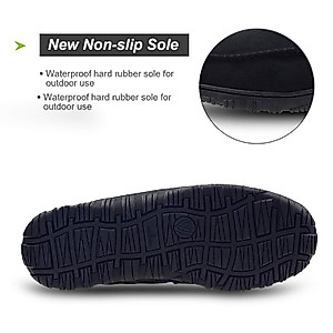 LA PLAGE Men's Moccasin Slippers Memory Foam Warm Plush House Slippers, Indoor Outdoor Comfortable Winter House Shoes 10 US Black