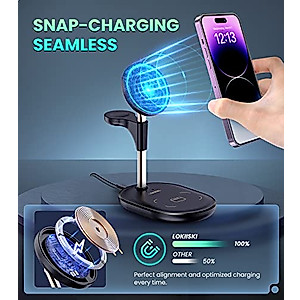 LOKIISKI 3 in 1 Wireless Charging Station for Multiple Devices Apple, 18W QC3.0 Fast Magnetic MagSafe Charger Stand, Gifts for iPhone 14 13 12 Pro Max/Plus/Pro/Mini, iWatch Ultra/8/7/6/5/4/3/2 AirPods