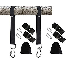The Tree Swing Hanging Kit Holds 2100lbs, Easy & Fast Swing Hanger Installation to Tree- 4 Strap & Snap Carabiner Hook, Perfect for Swings, Hammocks & Anything Else - 100% Weather/Waterproof (4pcs)
