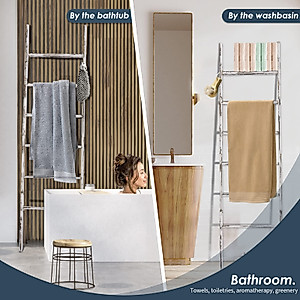 6-Tier Blanket Ladder Wooden, 5.7FT(66.5'') Blanket Quilt Towel Holder Rack Decorative Ladder, Easy Assembly, Rustic Farmhouse Ladder Shelf for The Living Room Bedroom Bathroom Home Decor, White Wash