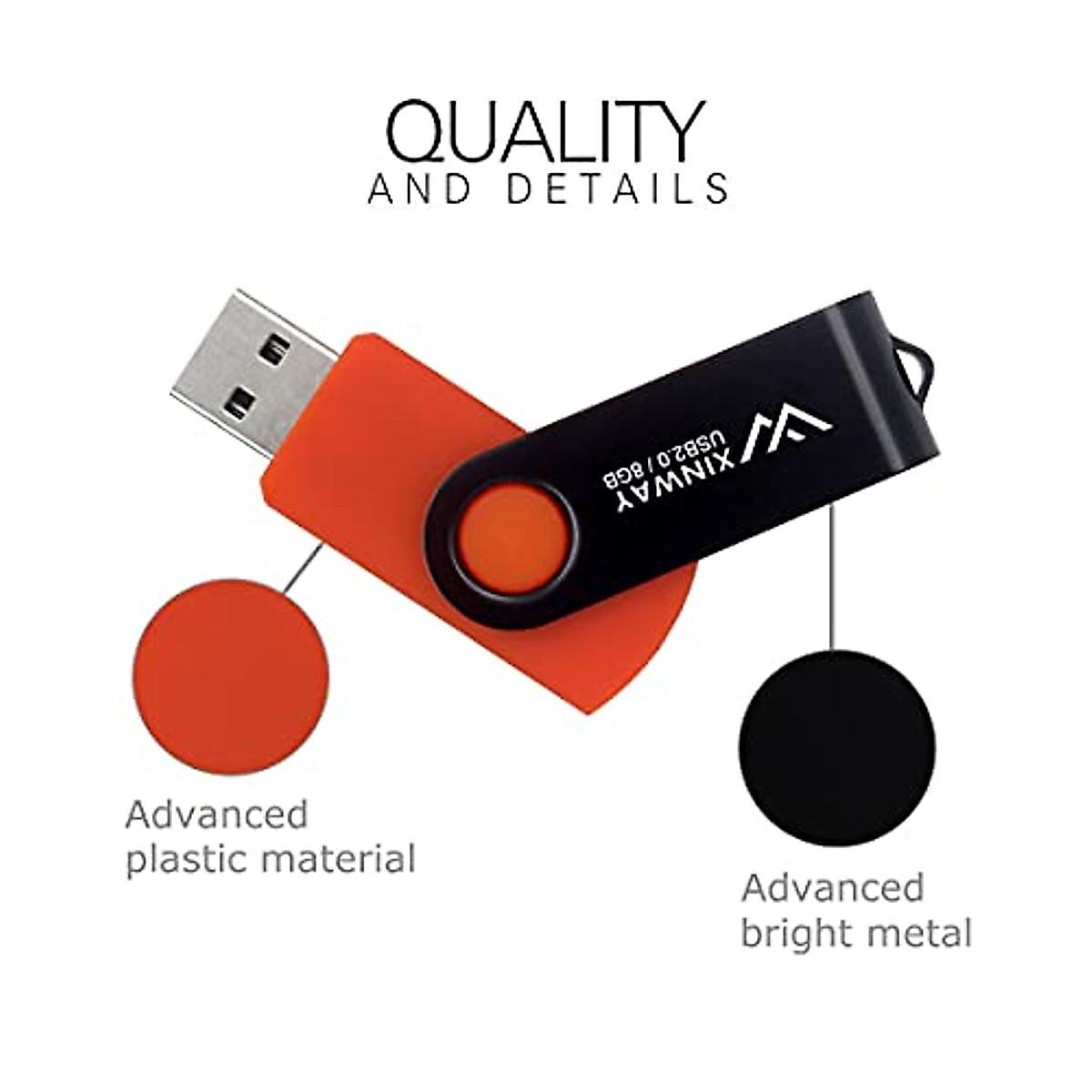 XINWAY 8GB USB 2.0 Flash Drives Thumb Drive Memory Stick, (5 Pack 8GB Five Colors: Black White Blue Green Orange)