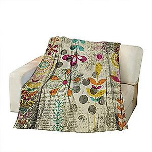 Moslion Soft Cozy Throw Blanket Bohemian Boho Flowers Fuzzy Warm Couch/Bed Blanket for Adult/Youth Polyester 60 X 80 Inches(Home/Travel/Camping Applicable)
