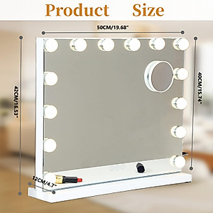 NUSVAN Vanity Mirror with Lights Lighted Makeup Mirror with Dimmable LED Bulbs,3 Color Lighting Modes,USB Charging Port Touch Control,Sturdy Metal Frame Design,White (50x40cm, 4.70)