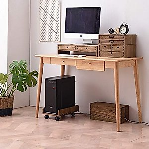 Kirigen Computer Tower Stand Cart - Heavy Duty Desktop Mobile Cart Holder for Computer Host with 4 Mute Caster Wheels - Wood Rolling ATX PC Case Rack, CPU Case Protecting Shelf (ZJJ Dark Brown)