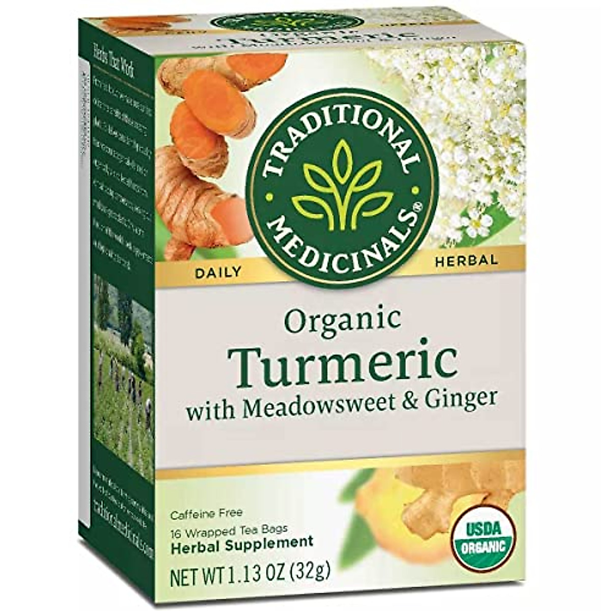 Traditional Medicinals Organic Turmeric with Meadowsweet & Ginger Herbal Tea, Supports Healthy Response to Inflammation, (Pack of 4) - 64 Tea Bags Total