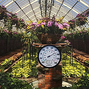 LayscoPro Indoor Outdoor Thermometer Garden Wall Patio Weather Thermometer Hygrometer, No Battery Needed Large Number for Easy Reading, Hanging Decor Round 10" in Diameter (Black)