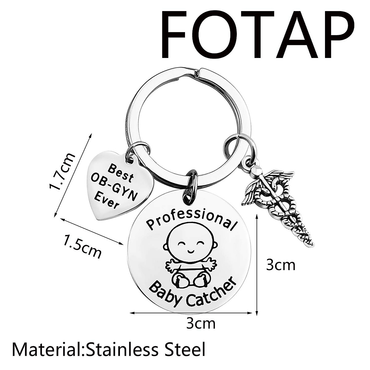 FOTAP Ob-GYN Gifts Best OB-GYN Ever Keychain Personalized OBGYN Gift Doctor Gift Thank You Gift for OBGYN (Baby Catcher Keychain)
