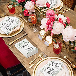 200 Pcs Wedding Favor Candy Buffet Bags White Treat Bags Self Adhesive Wedding Gift Bags Love Is Sweet Leaves Kraft Paper Wedding Party Favor Bags for Gifts, 5 x 7 Inch