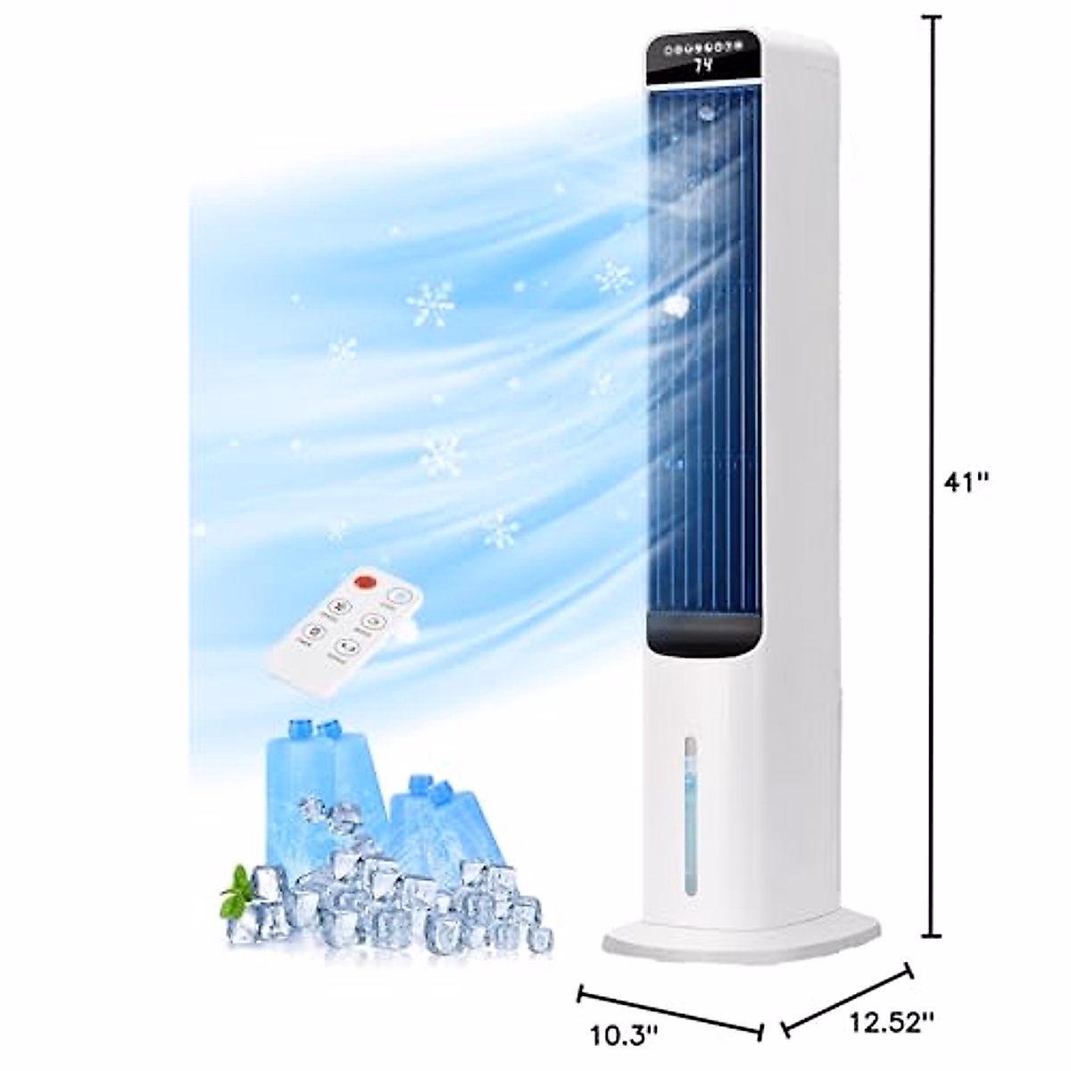 Uthfy 41" Swamp Cooler, Evaporative Air Cooler With 4 Ice Packs And Remote, 80° Oscillation 3 Speeds 3 Modes, Cooling Fan That Blow Cold Air, Bladeless Tower Fan For Bedroom Home Office