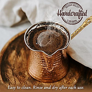 Volarium Turkish Coffee Pot, Greek Arabic Coffee Maker, Hammered Copper Coffee Cezve, Stove Top Coffee Maker (Large)