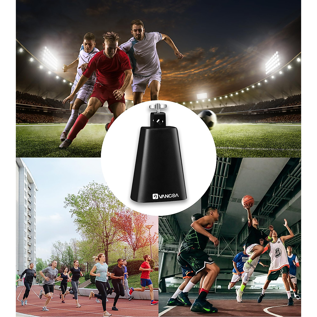 Vangoa 6 inch Metal Steel Cow Bells Noise Makers Hand Percussion Cowbell with Stick for Drum Set, Black