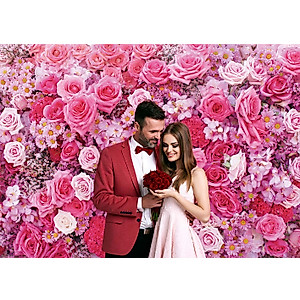 Pink Flower Wall Backdrop Rose Floral Photography Background for Girls Bridal Shower Wedding Party Banner Decorations Women Birthday Party Supplies Photo Props (7x5FT)