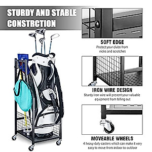 Mythinglogic Golf Bag Storage Organizer Rack-Golf Clubs Organization for Garage, Golf Bag Stand with Movable Hanging Hooks, Golf Equipment and Accessories Storage Racks for Garage,Shed,Basement