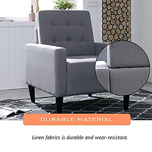 LOKATSE HOME Mid-Century Modern Accent Fabric Arm Chair Comfy Upholstered Single Sofa for Living Room Furniture, Style1, Gray（Style1）
