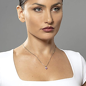 PEORA Solid 14K White Gold Created Pink Sapphire with Genuine Diamond Pendant for Women, Heart Shape Solitaire, 6mm, 1.15 Carats total