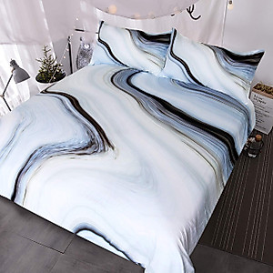 BlessLiving 3 Piece Liquid Marble Bedding Set Black White Bedding Cool Yellow Marble Duvet Cover for Adults Teens Kids (Queen)