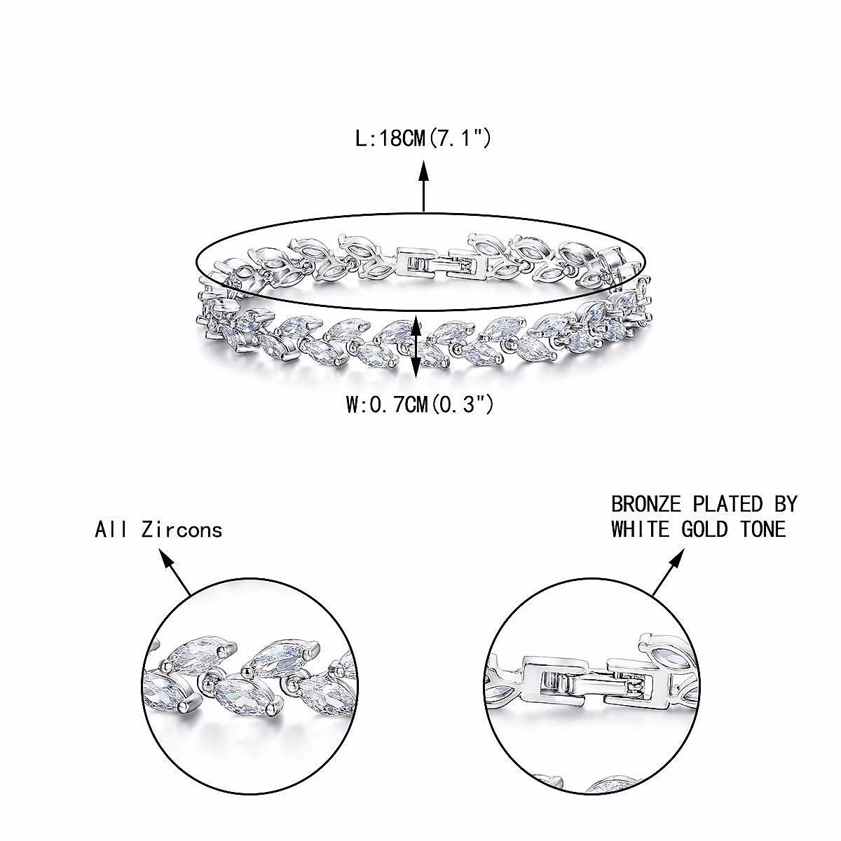 EVER FAITH Wedding Bracelets for Brides, White Gold Plated Rhinestone Cubic Zirconia Bridal 2 Layers Small Leaf Roman Bracelet for Women Prom