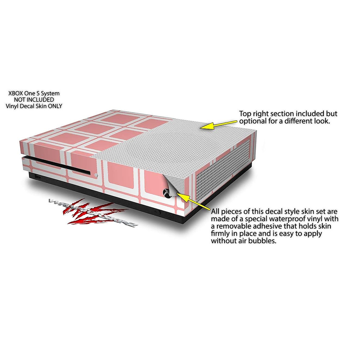 WraptorSkinz Decal Vinyl Skin Wrap Compatible with Xbox One S Console and Controllers - Squared Pink