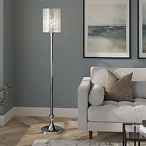 Numit 68.75" Tall Floor Lamp with Glass Shade in Brushed Nickel/Mercury Glass
