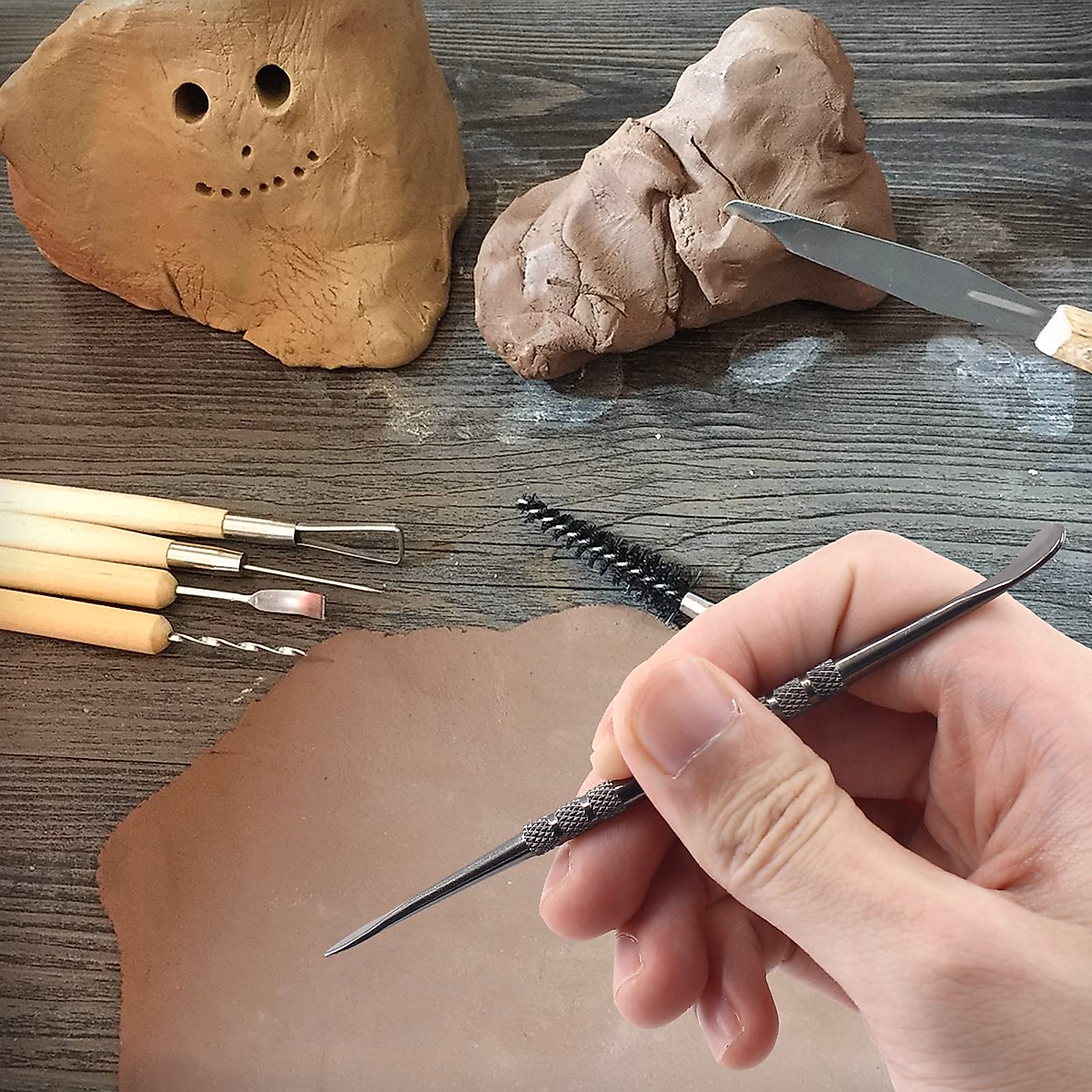 HARSKIYER 6pcs Wax Carving Tools, 4.75 Inch Stainless Steel Double-Ended Sculpting Spoon Tool Clay Sculpting Tools Wax Carving Sculpting Tools (Rainbow)