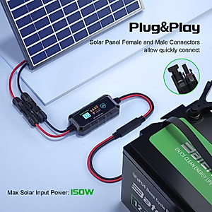 Bateria Power 10A 12V MPPT Solar Charge Controller, Intelligent Solar Panel Regulator with LED and LCD Display, Compatible with Sealed Flooded Gel AGM Lithium LiFePO4 Battery