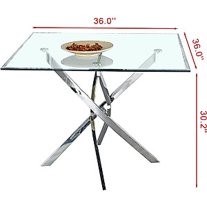 Round Dining Table,36" Glass Dining Room Table,Suitable for 2-4 People,Modern Circle Dining Room Table with Stainless Steel Legs & Glass Top,Small Kitchen Table for Living Room,Office