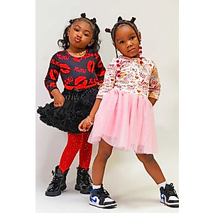 Unique Baby Girls Valentines Day Kisses Lips Tutu Dress (4Y, Red)