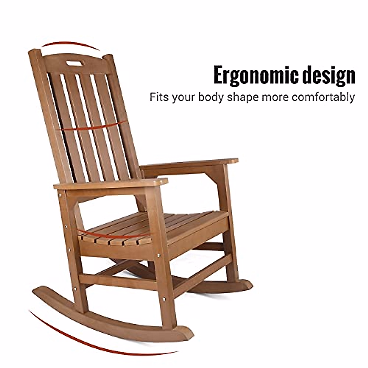 Vaneventi Outdoor Rocking Chair with 350lbs Support, All-Weather Oversized Outdoor Chair, Fade-Resistant Porch Rocker Chair, 34L 27W 46.8H (Brown)