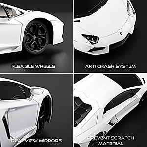 SainSmart Jr. x Rastar Remote Control Car, 1:24 Scale Aventador Coupe Race Toy Car, RC Hobby Model Vehicle for Boys, Girls and Adults, White