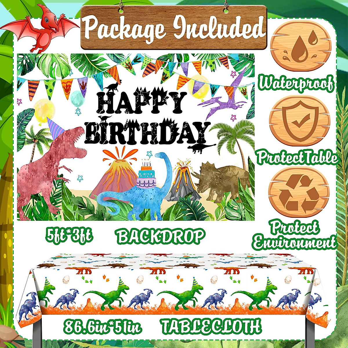 115pcs Dinosaur Birthday Party Decorations Supplies Boy, Dinosaur Cake Topper,Dinosaur Balloons Kit,Dinosaur Cupcake Toppers Backdrop for Dinosaur Party Decorations Favors, Dino Themed Birthday Party