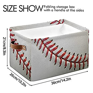 AUUXVA Sport Ball Baseball Storage Bins Basket,Special Baseball Print Collapsible Storage Cube Rectangle Storage Box with Handles for Shelf Closet Nursery Bedroom Home Office 2 Pack