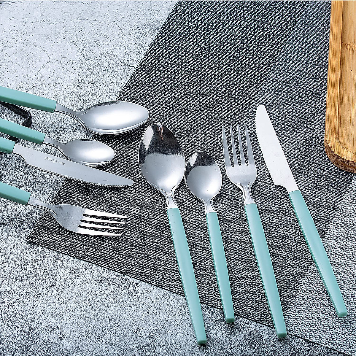 Cutiset 40 piece Stainless Steel Kitchen Flatware set with organizer, Camping Silverware set with color handles set of 8