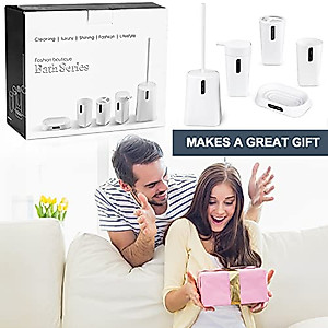 Bathroom Accessory Set, White 5 Piece Bathroom Accessories Set, Bath Sink Organizers Toothbrush Holder, Tumbler, Soap Dispenser, Soap Dish, Toilet Bowl Brush And Holder, Modern Bath Room Sets Gift Box