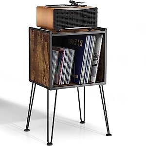 RUILALIFE Record Player Stand Table with Vinyl Holder, 3 Tier Turntable Stand with Albums Storage Shelf，Small Side Tables for Small Spaces, End Table with Drawer for Bedroom Living Room (Cabinet)