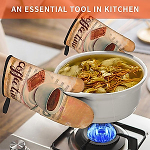 Microwave Oven Gloves,Coffee Theme Coffee Time Oven Mitts Heat Resistant Durable Kitchen Gloves Perfect for BBQ, Cooking, Grilling, Baking Set of 2,11inch