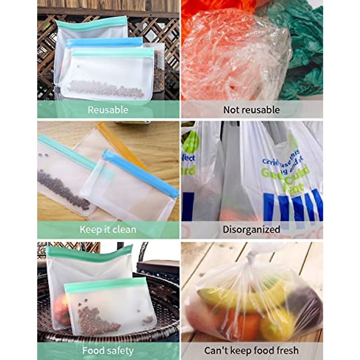 Reusable Food Storage Bags - Axbima 8 PACK PEVA Reusable Freezer Bags for Sandwich - Stand-up Reusable Snack Zip lock bags for Home/Travel Meat Fruit Vegetables Cereal Nuts (Multicolored)