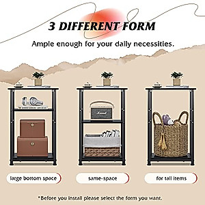 WLIVE Side Table, Small End Table, Adjustable 3-Tier Bedside Table with Sturdy Metal Frame, Tall Nightstand for Bedroom, Living Room, Sofa Table for Small Space (Black, 1 Pack)
